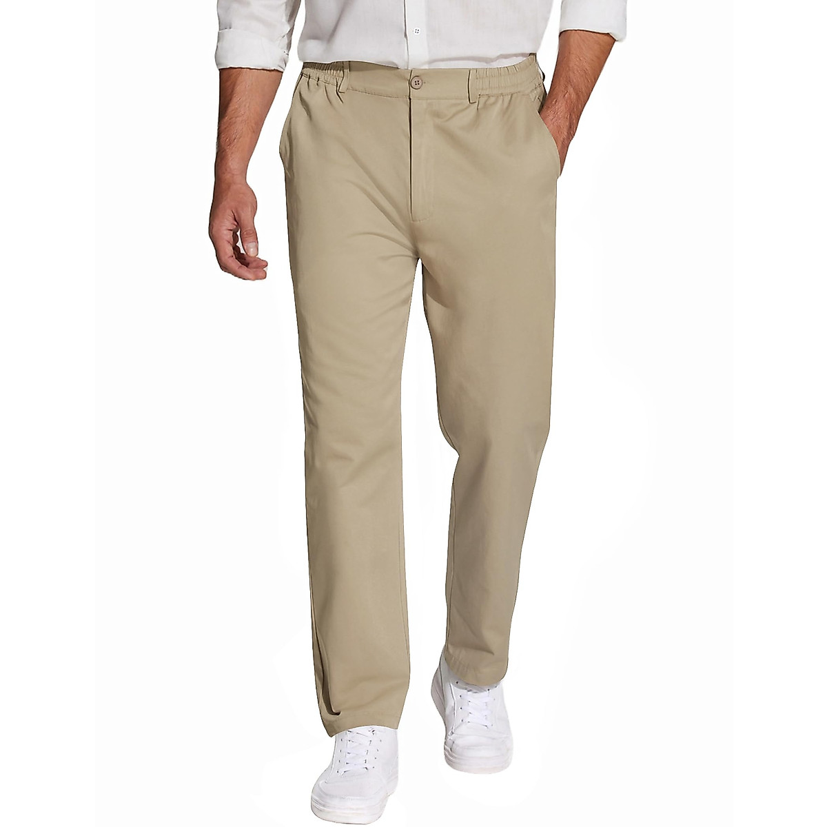 COOFANDY Slacks for Men Khaki Chino Pants Relaxed Fit Flat Front Long Trousers, Light Khaki, XL
