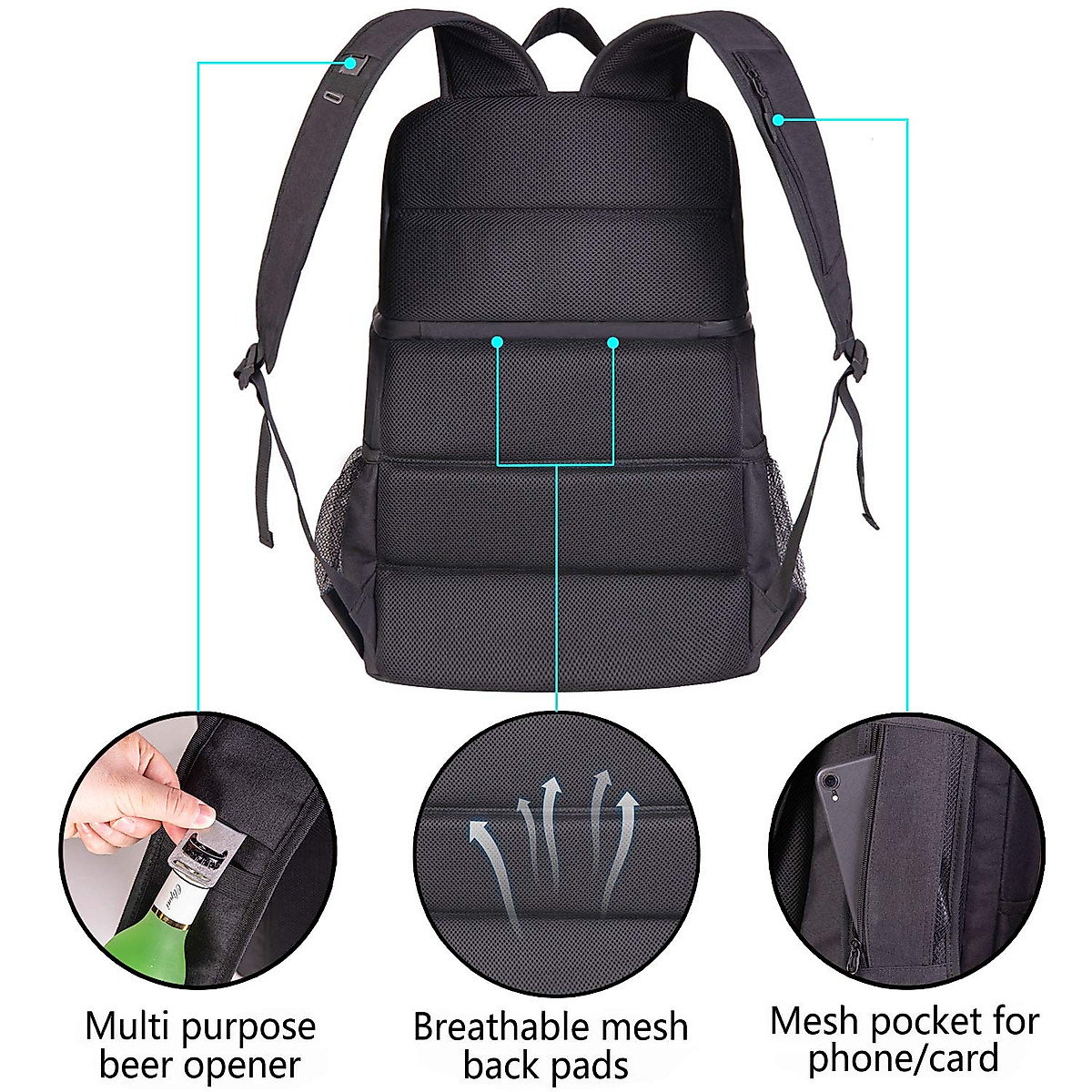 FORICH Backpack Cooler Leakproof Insulated Waterproof Backpack Cooler Bag, Lightweight Soft Beach Cooler Backpack for Men Women to Work Lunch Picnics Camping Hiking, 30 Cans
