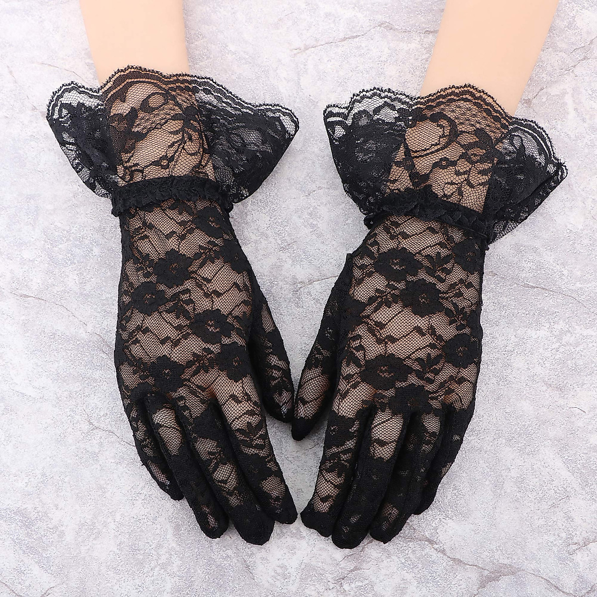 Simplicity Bridal Gloves Lace Wrist Length Special Occasion Wear, Black with Lace Wrist