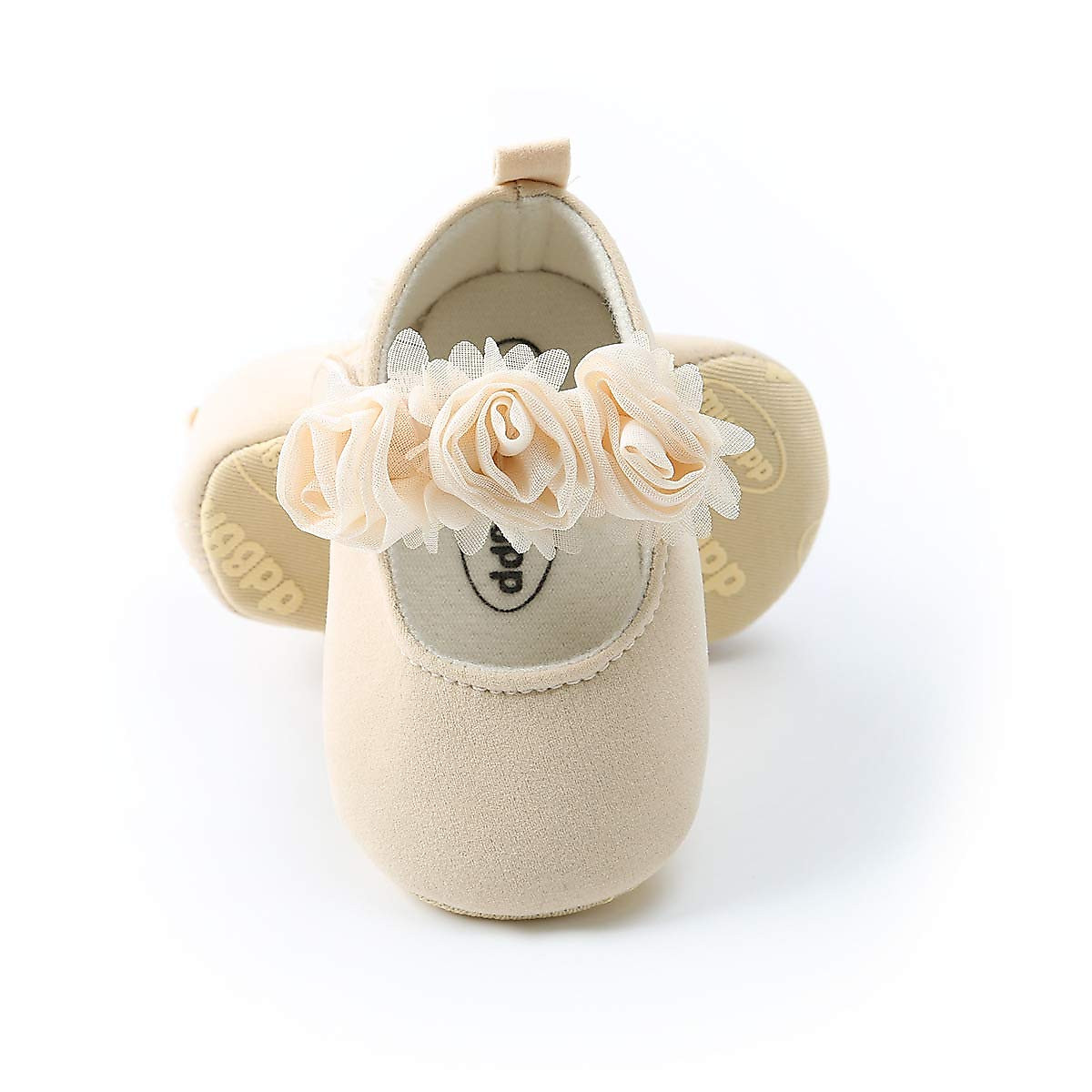 ENERCAKE Baby Girl Shoes Soft Sole Floral Newborn Infant Mary Jane Flats Princess Wedding Dress Shoes(6-12 Months Infant, A-Beige)