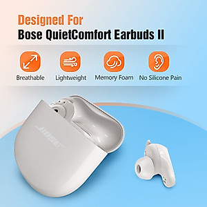 Tang Town Memory Foam Tips for Bose QuietComfort Earbuds II, No Silicone Eartips Pain, Anti-Slip Replacement Ear Tips, Fit in The Charging Case, Reducing Noise Tips, 3 Pairs (Mixed Sizes S/M/L, Gray)