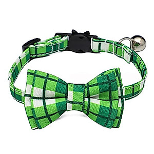Bnibol 2-Pack Breakaway Cat Collars with Removable Double-Layer Bow Tie and Bell,for boy and Girl cat Safety Collars for Cats Suitable for Festivals and Daily. (St. Patrick's Day1)