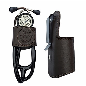 Stethoscope Holder pro with Clip,Handmade in USA Genuine Leather .Perfect for Physicians, Nurses, EMT, Medical Nursing Student (Brown).