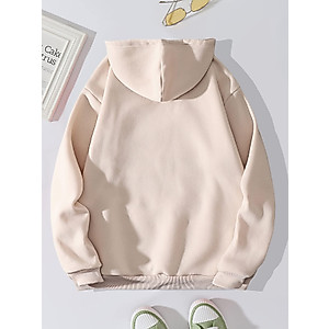 GORGLITTER Women's Graphic Letter Print Preppy Hoodies Long Sleeve Drop Shoulder Drawstring Pullover Sweatshirt Khaki Small