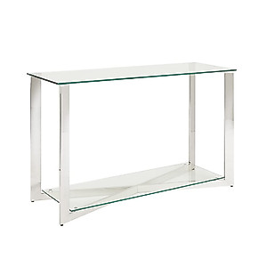Uptown Club Stampley Modern Table for Living Room with 2 Tempered Glass Shelves and Polished Stainless Steel Frame, Silver