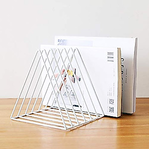 Cq acrylic Triangle File Folder Racks and Magazine Holder,10 Lattice Metal Newspaper Holder Magazine File Storage for Office Home Decoration,White