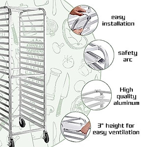 HALLY SINKS & TABLES H Bun Pan Rack 20 Tier with Wheels, Commercial Bakery Racking of Aluminum for Full & Half Sheet - Kitchen, Restaurant, Cafeteria, Pizzeria, Hotel and Home, 26" L x 20" W x 69" H