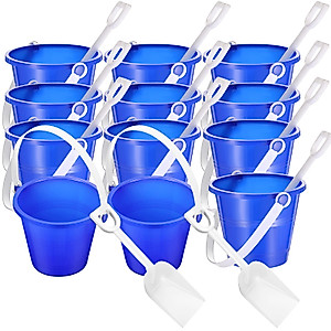 12 Pack 4 Inch Beach Buckets and Shovels for Kids Sand Pails Plastic Sand Buckets Bulk Small Toy Buckets, Sand Toys at The Beach, Use for Toddlers Little Guys Building Sand Molds (Blue)