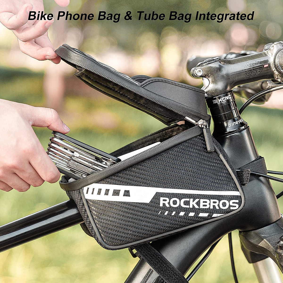 ROCKBROS Bike Phone Front Frame Bag Top Tube Bike Bag Bicycle Handlebar Bag Cell Phone Holder Mount Bag Cycling Accessories Storage Pouch for Phone 11 12 Pro XS Max XR Below 7.2”