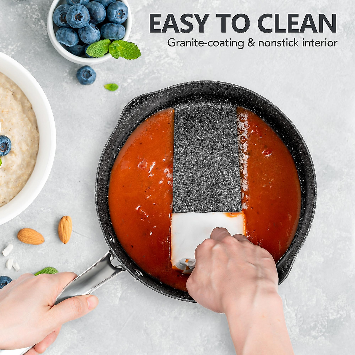 MICHELANGELO 3 Quart Saucepan with Lid, Hard Anodized Nonstick Sauce Pan with Strainer Lid & Pour Spouts for Easy Pour, Granite Derived Coating Sauce Pan for Cooking, Small Sauce Pot - 3 Qt Sauce Pan