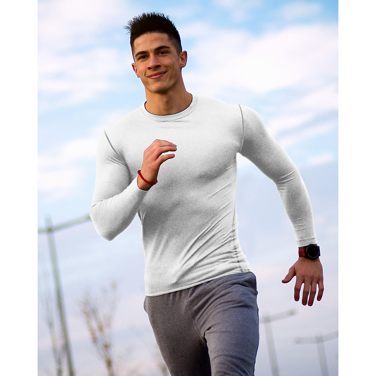 Hicarer 6 Pack Men's Athletic Compression Shirts Long Sleeve Workout Running Undershirt Thermal Sport Base Layer Top(Medium,Multicolor)