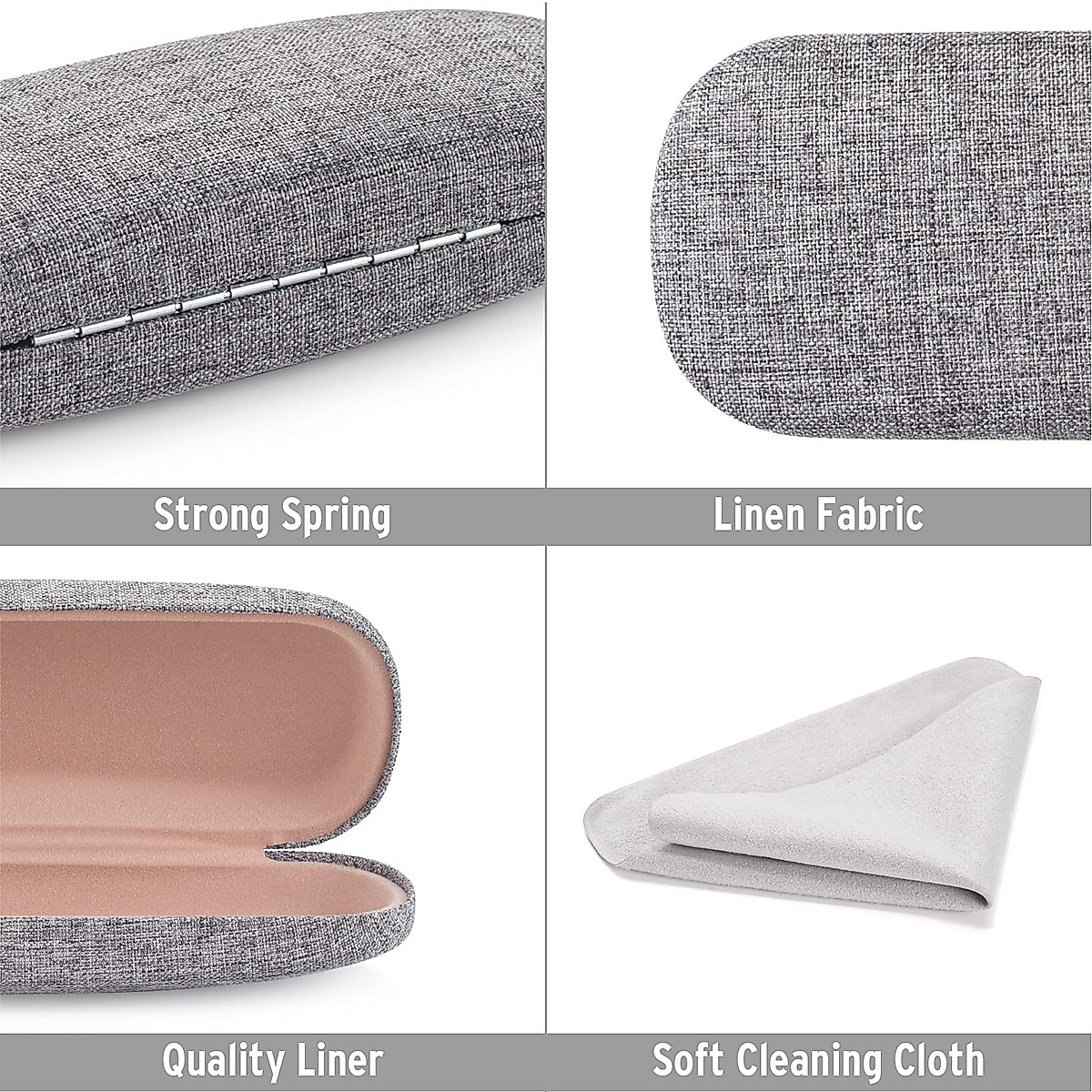 Marvolia Glasses Case Hard Shell Eyeglasses Case Linen Fabrics Protective Case for Sunglasses Eyeglasses with Cleaning Cloth for Men Women - Grey