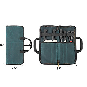 Chef's Travel Knife Case, Portable Knife Roll Bag For Men And Women, Waterproof Waxed Canvas, Strong Zipper, 5 Slots (Dark Green)