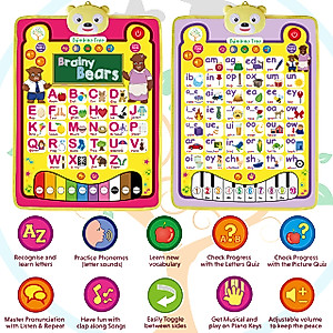 Alphabet & Phonics Talking Poster - Interactive ABC Chart Double-Sided Electronic Wall Mat - Preschool Musical Learning - Learn Letter Sounds - Educational Toy to Jumpstart Your Child's Reading