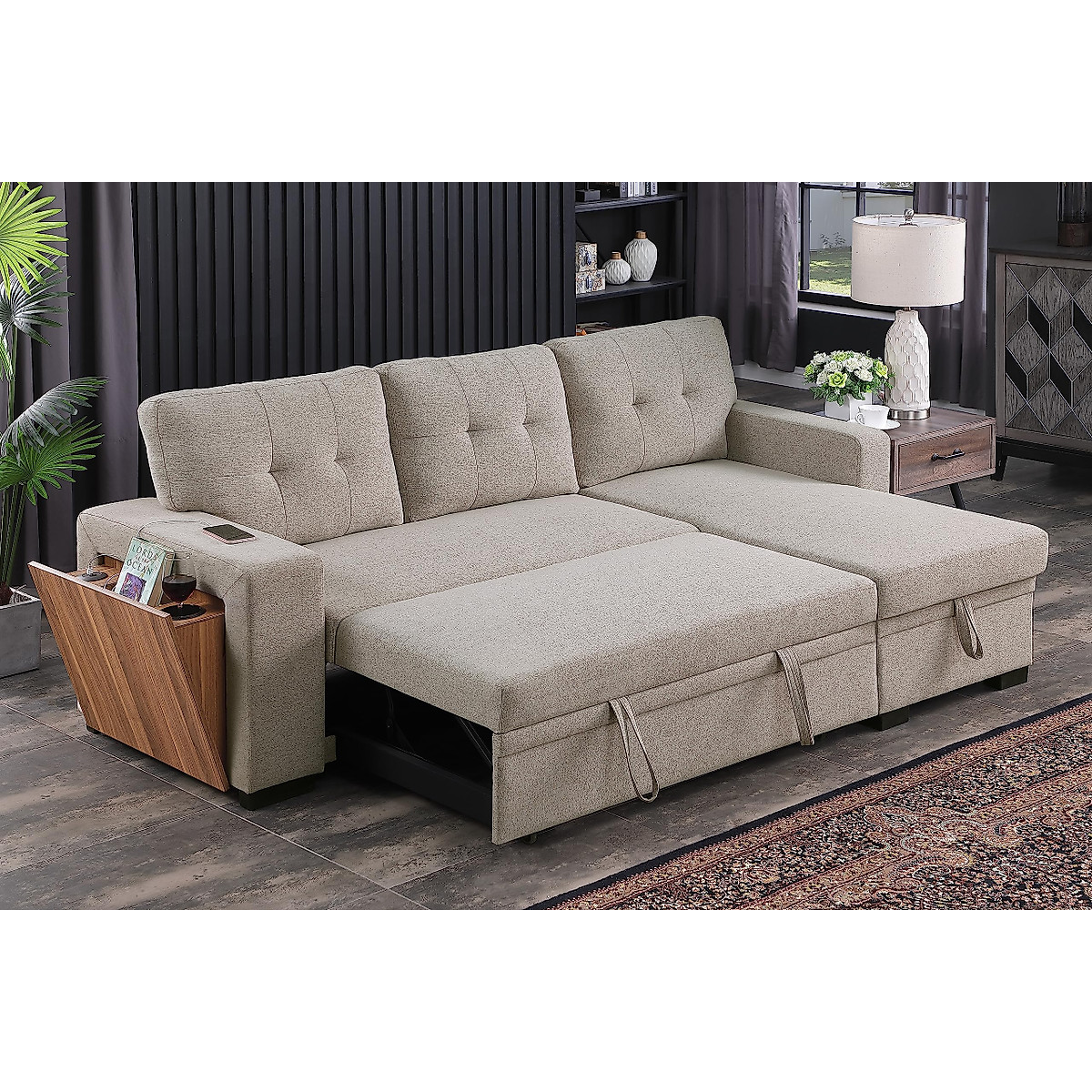 Devion Furniture Alexis Sofabed, 92" W x 53" D x 35H, Light Gray