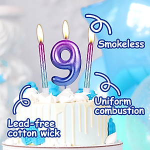 iNINGER 21th Birthday Candles Purple to Blue Gradient Candle with 12 Pcs Gradient Spiral Candle for 21th Birthday Candles Decorations for Women Number 21 Candles Wedding Anniversary Decorations