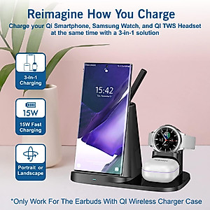 UKERSO 4 in 1 Charging Station for Samsung S23 Ultra Plus S22 S21 S20 Note20 Z Flip 4/3 Z Fold,Fast Wireless Charger Stand Compatible with Galaxy Watch 5 Pro/4/3/Active 2/Gear S4,Buds