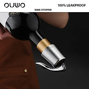 OUWO Wine Stopper Stainless Steel Wine Bottle Stoppers Plug with Silicone Wine Toppers Stopper Reusable Wine Cork Superior Leak-Proof Keeps Wine Fresh Best Gift Accessories Silver 2 pack