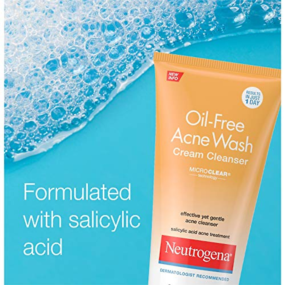 Neutrogena Oil-Free Acne Face Wash Cream Cleanser with 2% Salicylic Acid Acne Treatment, Non-Comedogenic & Gentle Daily Facial Cleanser for Acne-Prone Skin, 6.7 fl. oz