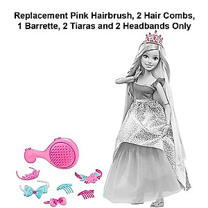 Replacement Parts for Barbie Endless Hair Kingdom 17" Princess Doll - DKR09 ~ Includes Pink Hairbrush, 2 Hair Combs, 1 Barrette, 2 Tiaras and 2 Headbands