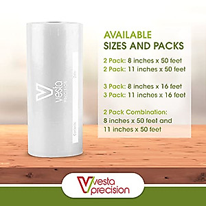 Vesta Precision Vacuum Seal Rolls | Clear and Embossed | 8” x 50’ and 11” x 50’ | 2 Pack | Great for Food Storage and Sous Vide