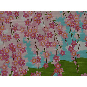 Furoshiki Cat on Bridge with Cherry Blossoms Motif Japanese Fabric 50cm