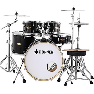 Donner Drum Set Adult with Practice Mute Pad,5-Piece 22 inch Full Size Acoustic Drum Kit for Beginner,Red- DDS-520