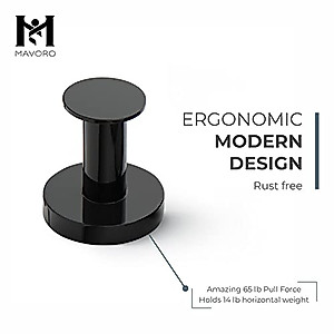 Mavoro Strong Magnetic Hooks for Hanging Coats and Bags. Set of 4 Black Magnet Hooks Heavy Duty Magnets, Neodymium 52 Rare Earth Magnets. Push Pin Style Magnet Hook for Refrigerator, Locker etc