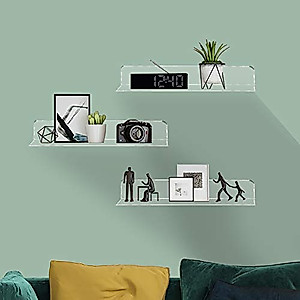 Weiai Clear Acrylic Shelves 12 Inch, Floating Wall Mounted Shelf for Bedroom, Living Room, Bathroom, Set of 2