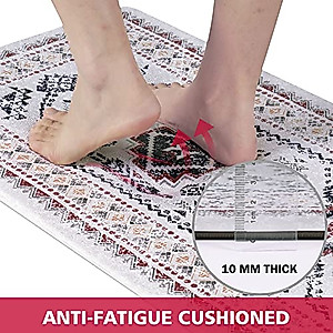 ASPMIZ Farmhouse Kitchen Mats for Floor 2 Piece, Vintage Non Slip Kitchen Rugs Washable, Anti Fatigue Kitchen Mat Set of 2 Waterproof, Comfort Standing Mat Runner, 18'' x 48'' + 18'' x 30'', Red