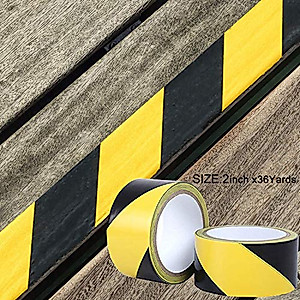 AurGun Black & Yellow Hazard Safety Warning Stripe Tape, 2inch x 108Ft High Visibility Barricade Adhesive Tape for Floor, Walls, Pipes and Equipment Marking