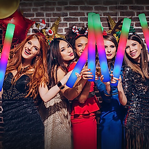 HONLYNE46 PCS Foam Glow Sticks with 3 Modes Colorful Flashing, Foam Light Up Sticks, LED Light Sticks, Glow Sticks Party Pack for New Year, Wedding, Raves, Concert, Christmas