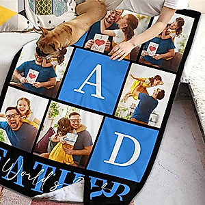 Custom Personalized Fleece Blanket World's Best Dad Plush Blanket Fuzzy Soft Blanket Microfiber Gifts for Dad Black Blue 30"x40" Best Dad Blanket