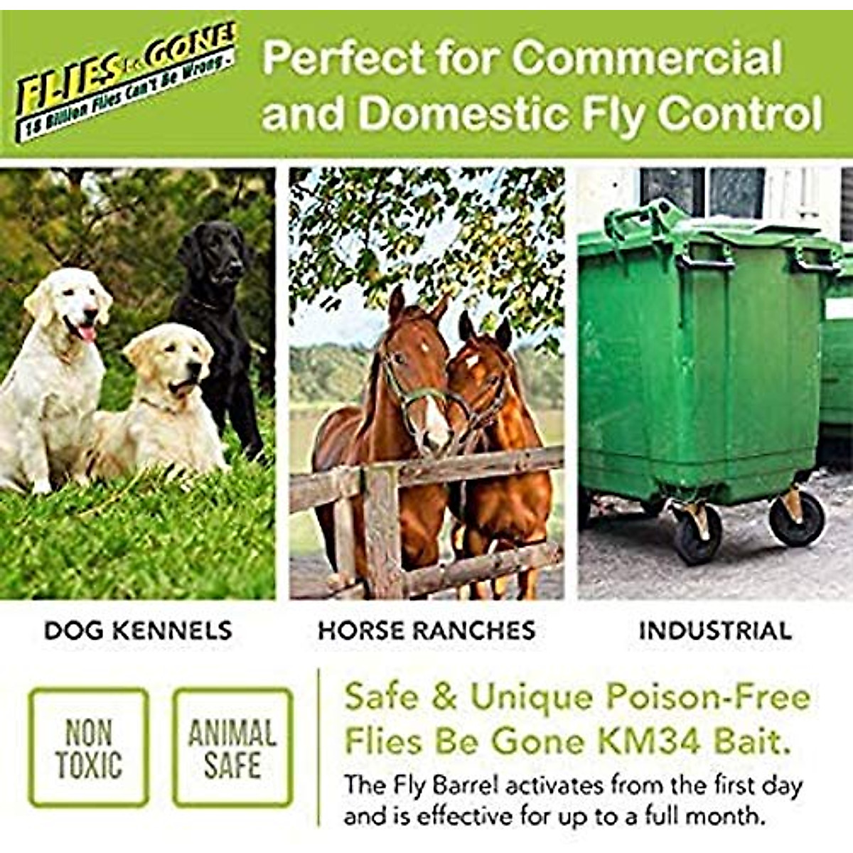 Flies Be Gone Fly Trap - Disposable Non Toxic Fly Catcher - Made in USA - Natural Bait Trap for Patios, Ranches. Easy to Use Outdoor Fly Traps, Keeps Flies from Coming Indoors (2 Pack)