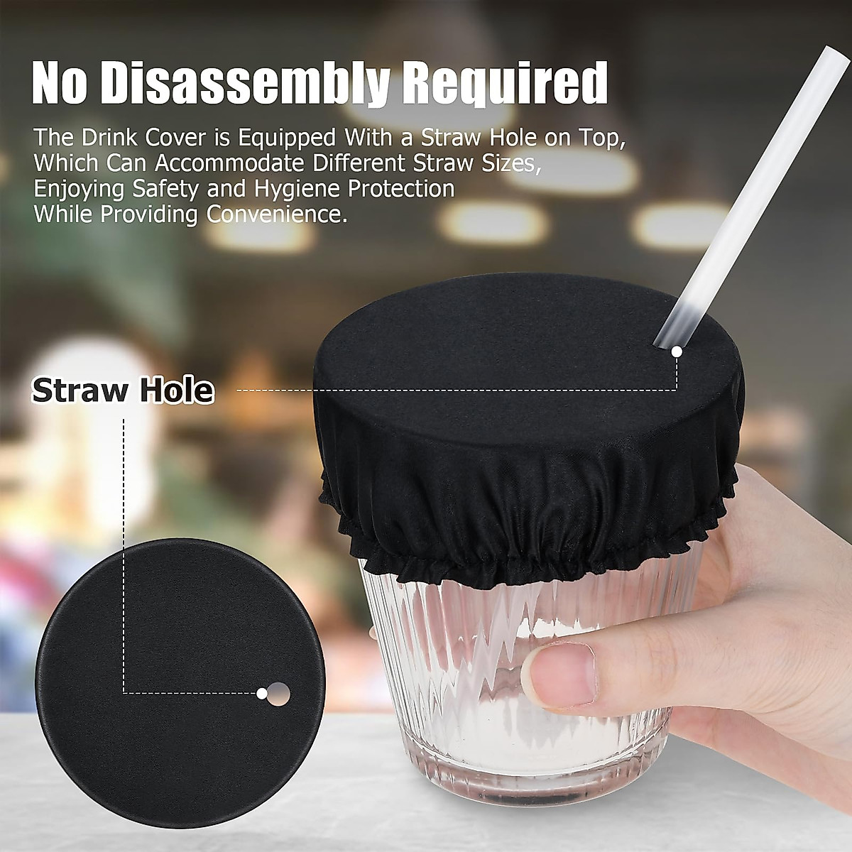 10-Pack Drink Cover Scrunchie, Reusable Cap Scrunchie Drink Cover for Drinks, Drink Covers for Alcohol Protection - Prevent Drink Getting Spiked at Bar Party Cup Cover with Straw Hole