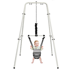 Hapbabe 2 in 1 Baby Jumper with Stand, Baby Walking Harness Function, Premium Spring, for Infant 6-12 Months, Easy to Fold and Storage, Grey