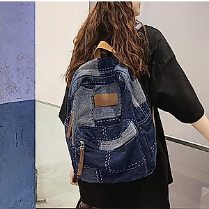 RRRWEI Vintage Denim Backpack Classic Retro Travel Daypack Bookbags Jeans Backpack College Backpack For Women Men (blue)