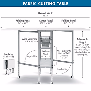 Studio Designs Sew Ready Mobile Height Adjustable Hobby and Craft Cutting Table with Drawers in Silver/White (13374)