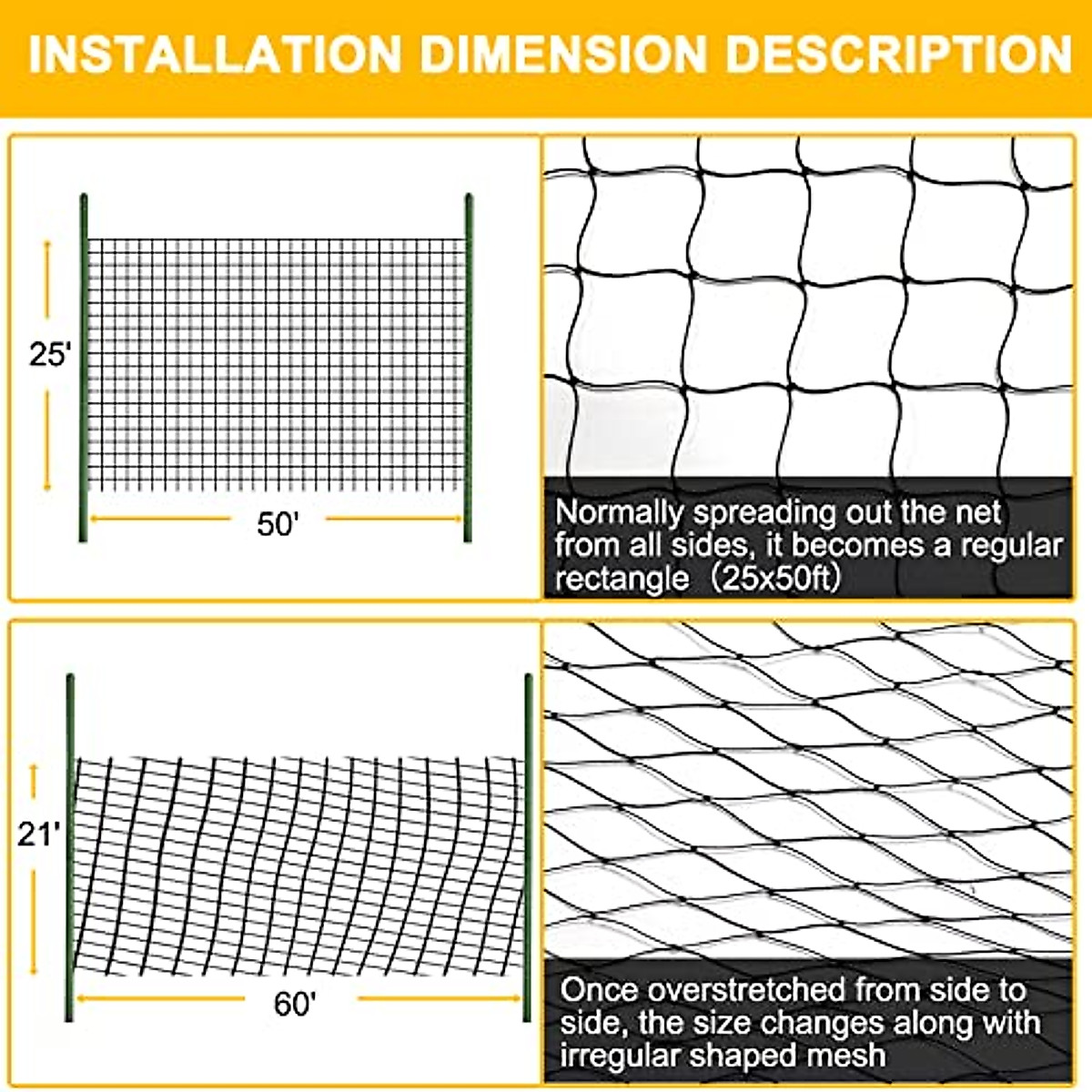 Bird Netting 25'x50' with 2.4" Square Mesh Garden Netting Bird Net for Chicken Coop, Poultry Netting Heavy Duty Nylon Netting for Garden, Aviary, Pests, Deer Fence Chicken Netting Fruit Tree Netting