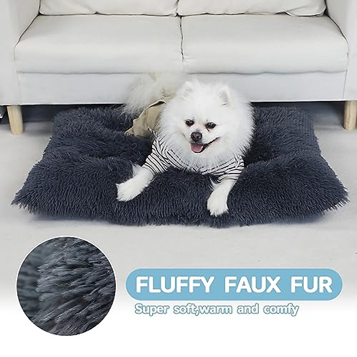 Nepfaivy Extra Large Dog Bed - Faux Fur Plush, 42 x 28in, Non-Slip, Washable, Anti-Anxiety, Supportive
