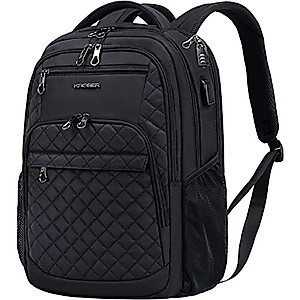 KROSER Travel Laptop Backpack 17 Inch Large Computer Backpack Water-Repellent Daypack with USB Charging Port RFID Pockets for Work/Business/College/Men/Women(Quilted)