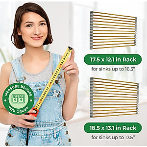 AIRNEX Bamboo Sink Drying Rack, Roll Up Dish Drying Rack Over The Sink Kitchen, Wooden Over The Sink Drying Rack for Kitchen Sink, Roll Out Sink Drainers, Kitchen Sink Accessories (17 x 12 in)