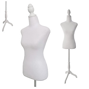 Female Dress Form Mannequin Torso with Wooden Tripod Stand 55-67 Inch Height Adjustable Mannequin Body for Sewing Counter Window Display,White