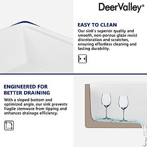 DeerValley 33" White Farmhouse Sink for Kicthen, Fireclay Kitchen Sink - Deep Single Bowl Apron Front Sink with Workstation Accessories