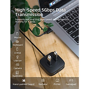 USB 3.0 HUB PHOCAR 4 Port USB Data HUB with 1.5ft Extension Cable Portable High Speed USB Extender Compatible with MacBook Pro, iMac, Surface Pro, XPS, PC, Flash Drive, Mobile HDD etc. -Black