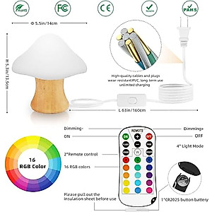 ANGTUO Wooden Mushroom Lamp, 16 Color Changing Mushroom Night Light, Adorable Mushroom Light with Two Remotes