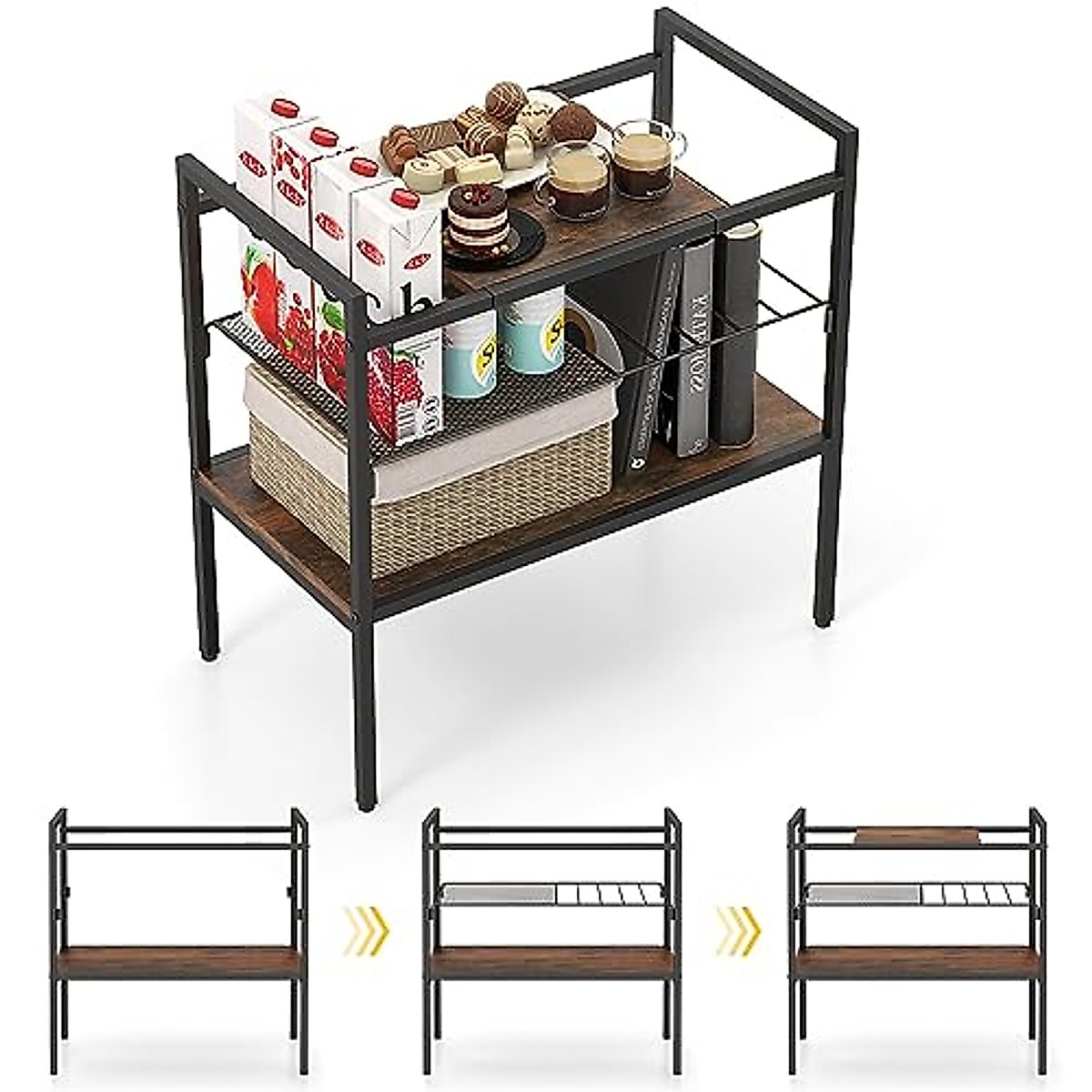Giantex 3-Tier Console Table, 24" Industrial Sofa Table with Removable Mesh Beverage Can Rack & Magazine Rack, Multipurpose Entryway Table for Hallway, Foyer, Sofa Couch, Living Room, Kitchen