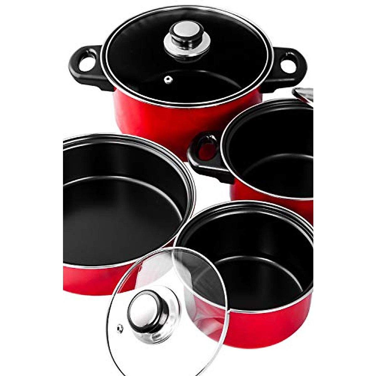 Imperial Home 7 Pc Carbon Steel Nonstick Cookware Set, Pots & Pans Set, Dishwasher Safe Cookware Set, Cooking Set, Kitchen Essentials (Red)