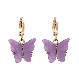 OMGREI 3 Pcs Butterfly Jewelry Set Cute Acrylic Butterfly Pendant Necklace Earrings Adjustable Chain Bohemian Necklace for Women Boho Jewelry Valentine's Day Gifts (Purple)