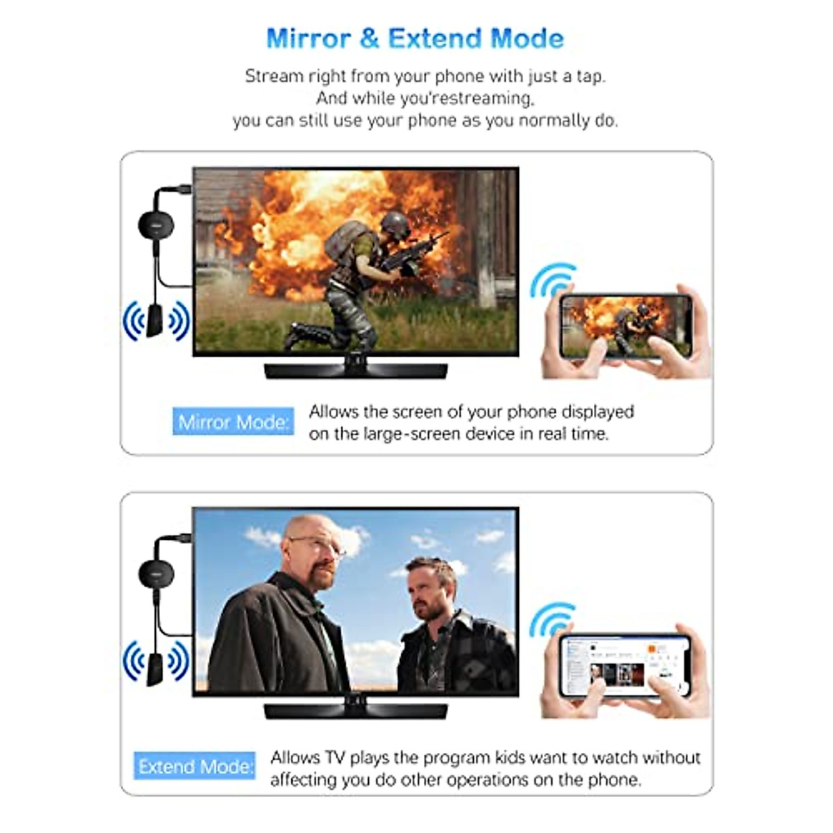 AT-Mizhi 4K Wireless HDMI Display Dongle Adapter - TV Wireless Display Adapter Stream Video/Audio from iPhone/iPad/Mac/Android/Window Laptop to HDTV/Projector/Monitor, Supports Airplay/Miracast/DLNA